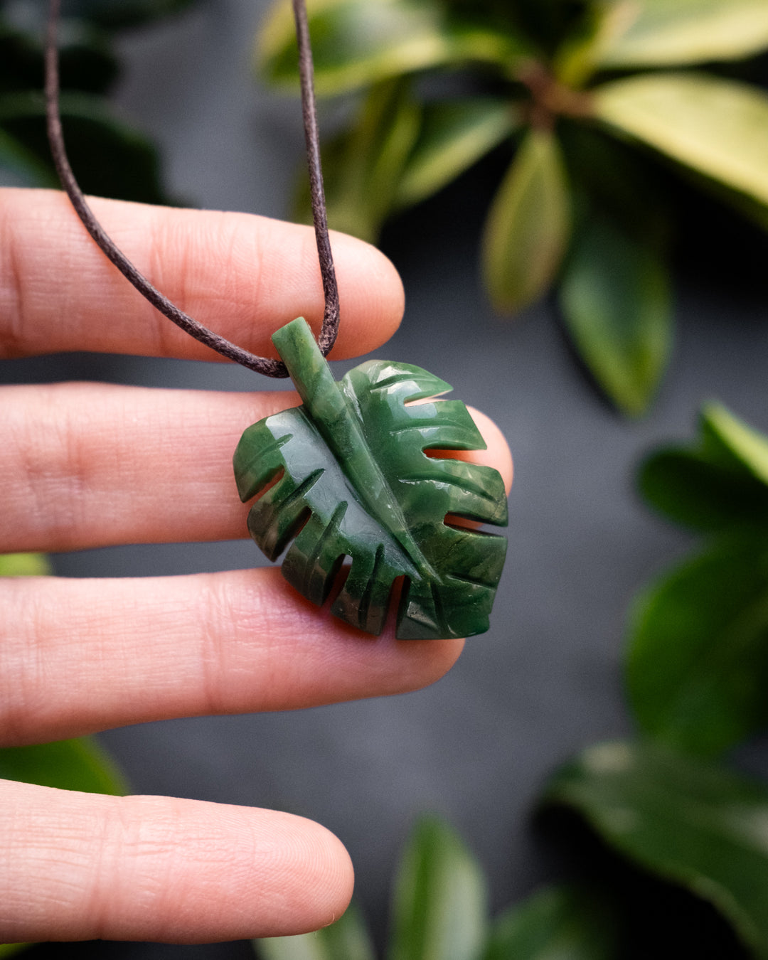 African Jade Hand Carved Monstera Leaf / Cheese Plant Necklace – The ...