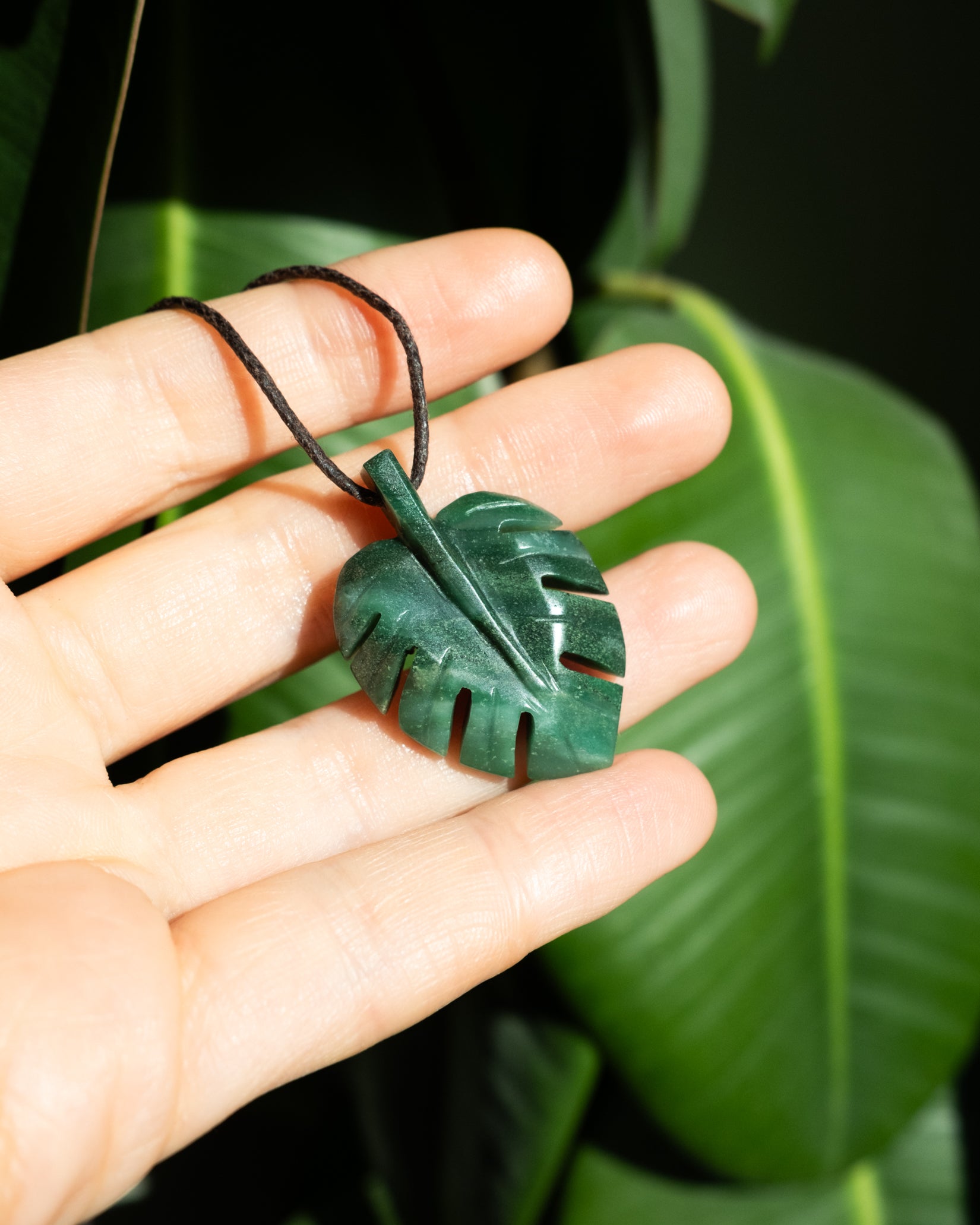 African Jade Hand Carved Monstera Leaf / Cheese Plant Necklace – The ...