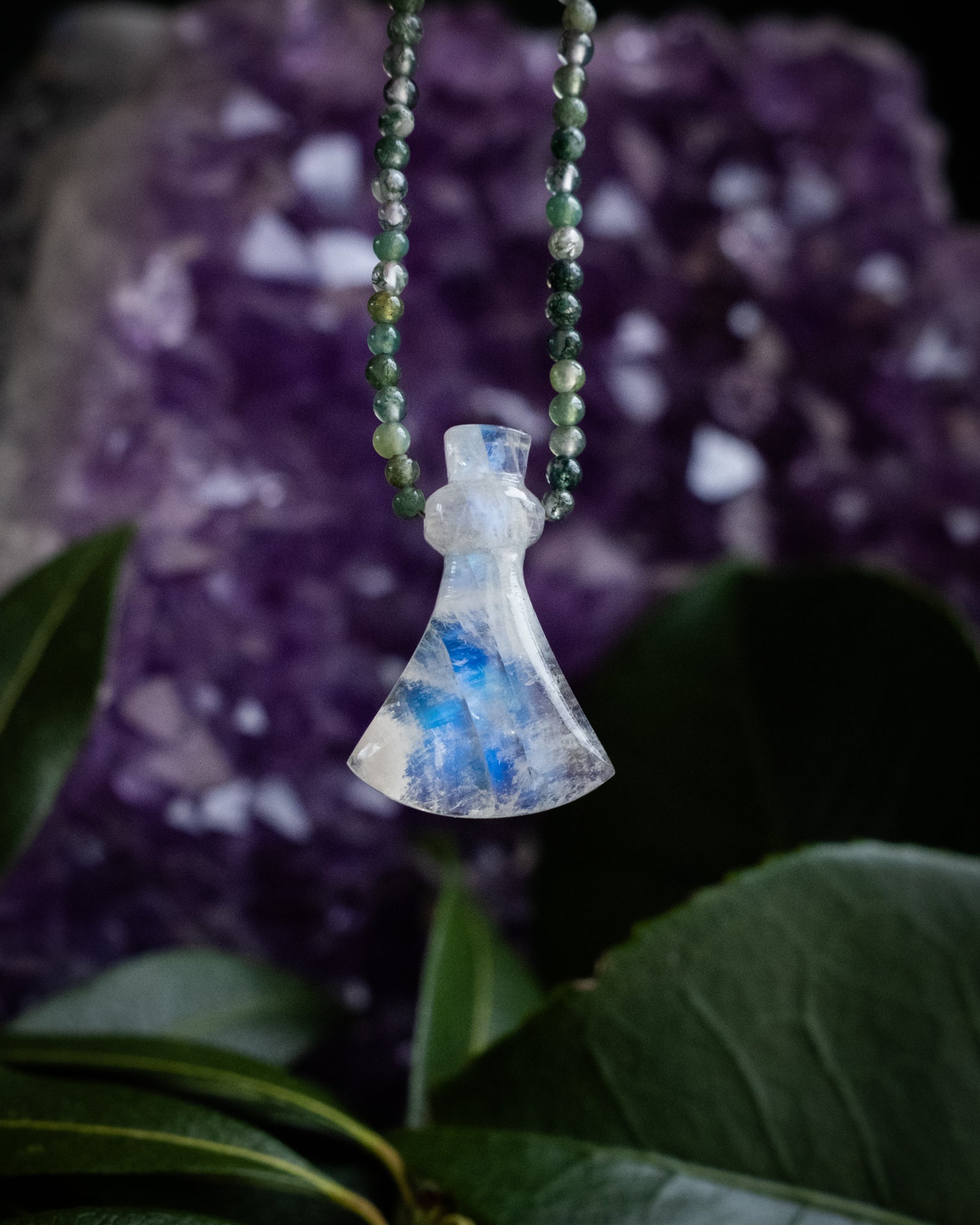 Potion for Sacred Grounding: Rainbow Moonstone & Moss Agate Beaded Nec ...